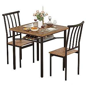 CuisinSmart 3-Piece Dining Table Set with Kitchen Table and 2 Chairs, Modern Wood Dining Table and Chairs Set for Small Space, Apartment, Kitchen, Living Room, Rustic Brown