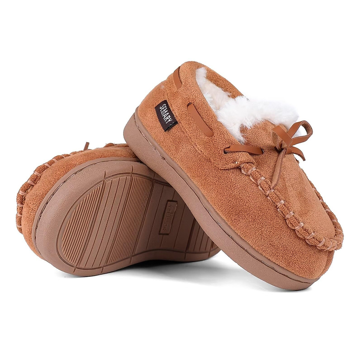 SEMARY Toddler Kids' Moccasin House Shoe with Indoor Outdoor Memory Foam Sole Protection Slipper U722WLFX505J-D-Chestnut-21