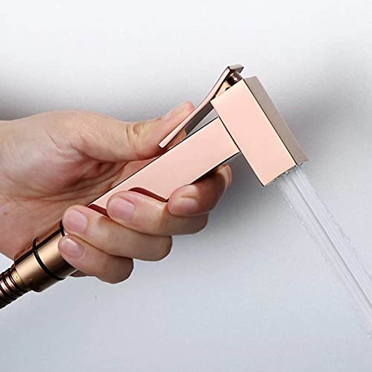 MINJING Handheld Toilet Bidet Sprayer, Solid Brass Square Shower Douche Kit, Wall Mount Bathroom Bidet Faucet, Adjustable Water Pressure Control Cloth Diaper Sprayer,Titanium Gold,1.5m Hos