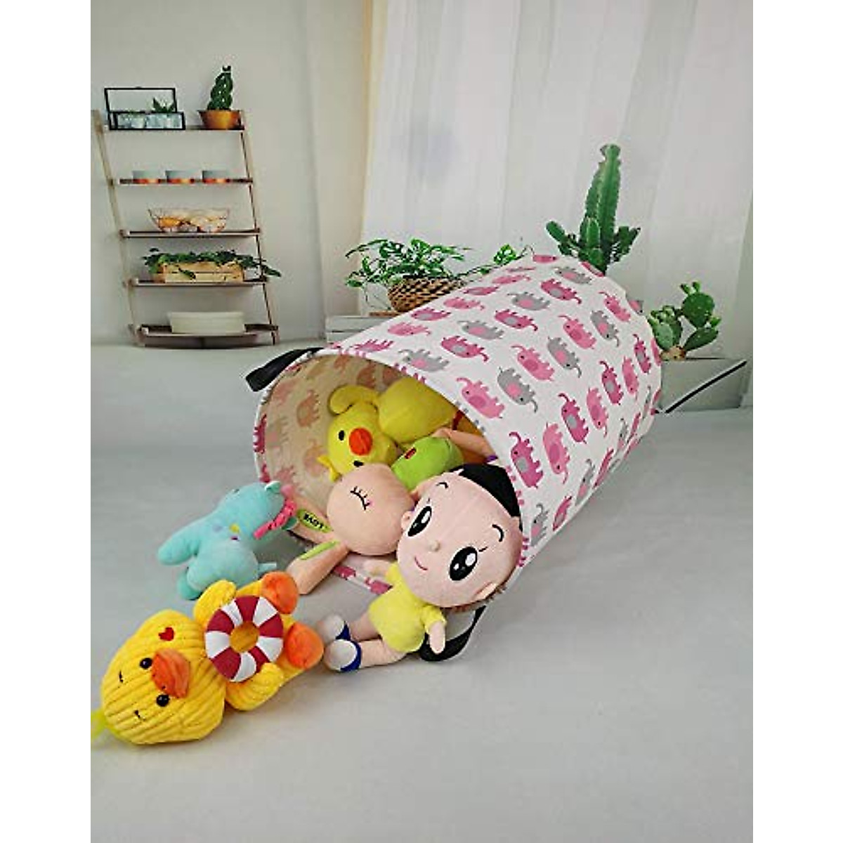 HUAYEE 19.7 Laundry Hamper Toys Box Storage Bins Canvas Waterproof Collapsible Clothes Organizer Basket with Handle Freestanding Large Cute Light Weight for Home Kids Baby Room(elephant)