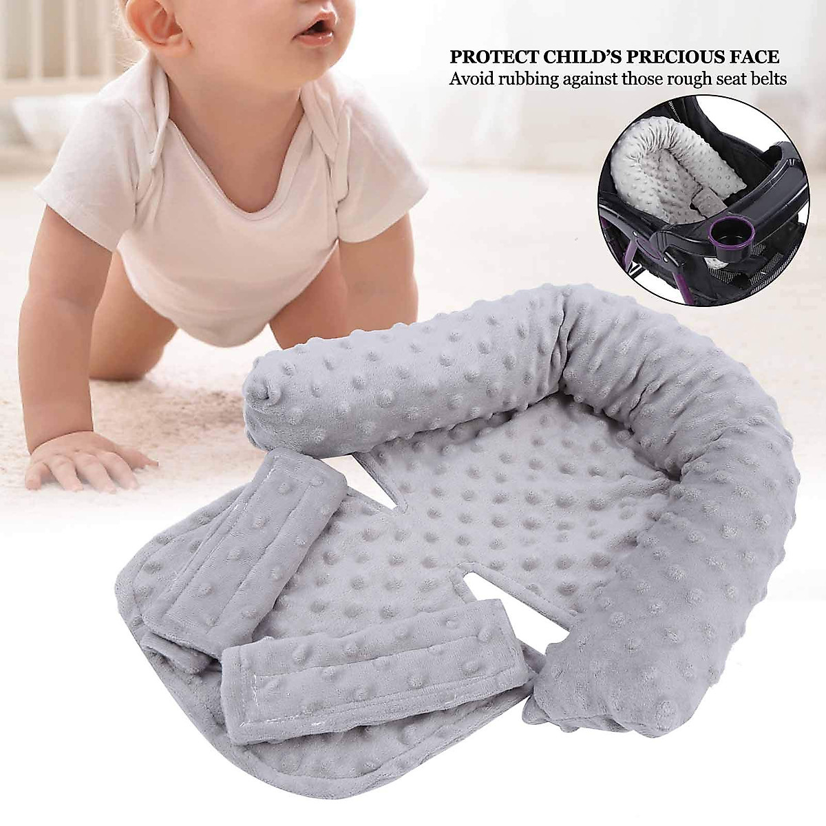 Jiawu Infant Support Pillow, Stroller Cushion, Baby Head Support, for Baby Protecting Child's Head(Grey, Baby headrest)