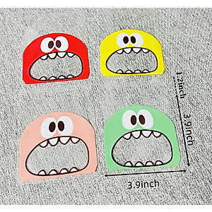Alvene 400pcs Cookie Bags, Big Mouth Monster Self Adhesive Bags,4 x 4 Inch Flat Cellophane Goody Bags, DIY For Kids Party Favor, Candies Cookies And Chocolates (Four Colours)