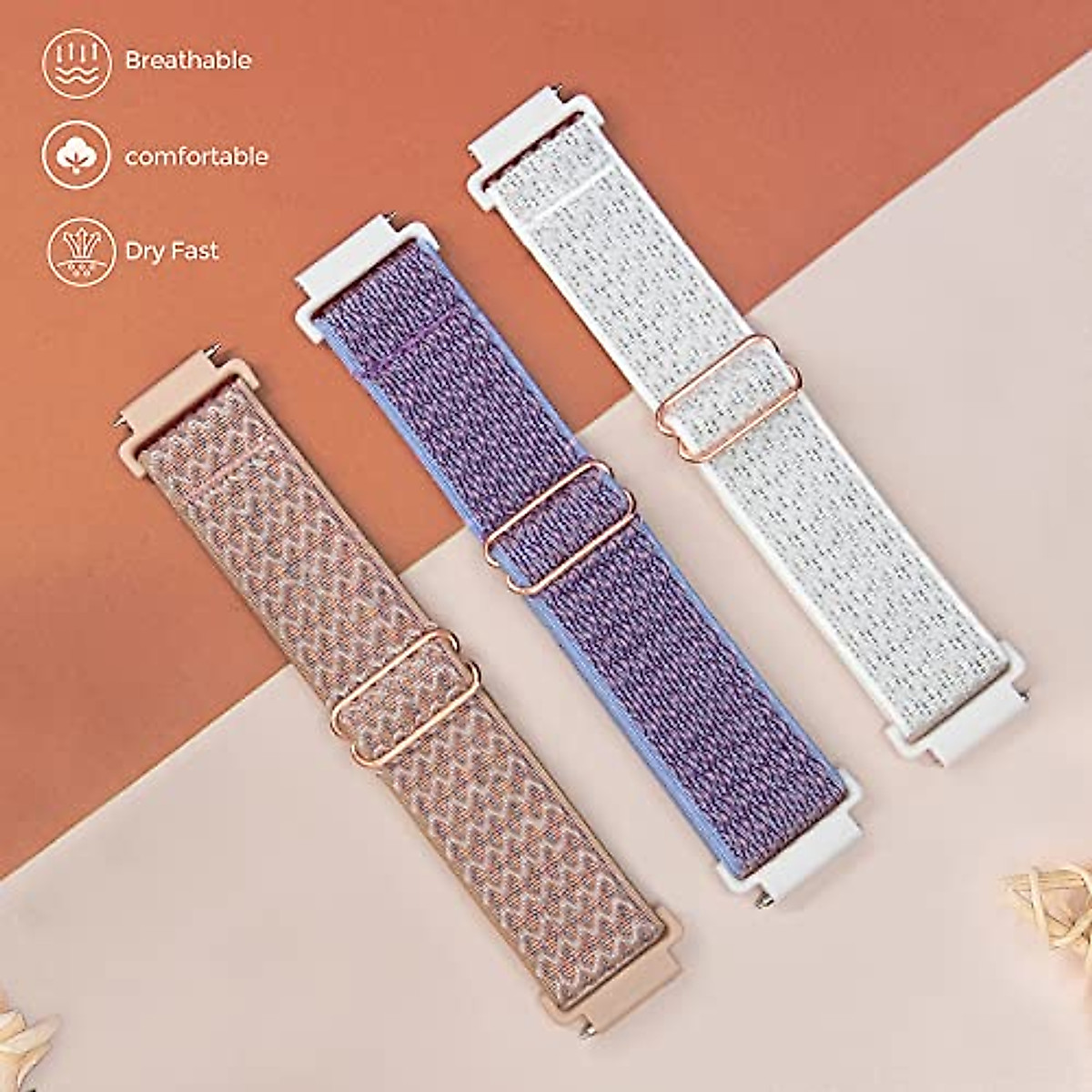Farluya 3 Pack 18mm Stretchy Nylon Watch Bands for Fossil Women's Gen 5E 42mm / Gen 6 42mm,Soft Quick Release Wristband Loop Elastic Strap for Fossil Venture Gen 4 HR/Gen 3 Women Men