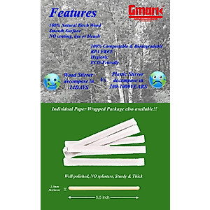 Gmark 5.5" Premium Wood Stirrer 2.3mm thick 100 pc - Wood Coffee Stir Sticks for Tea Beverage, Corn Dog Stick Craft Stick 100/Bag GM1115A