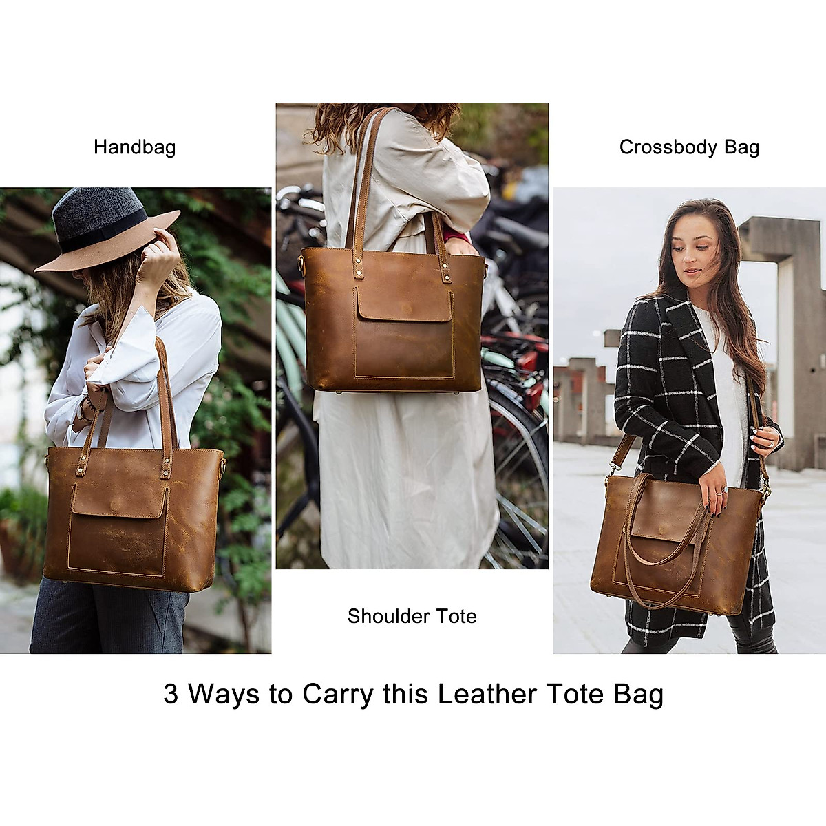 S-ZONE Women Genuine Leather Tote Bag Shoulder Handbag Vintage Crossbody Purse with Clutch Bag