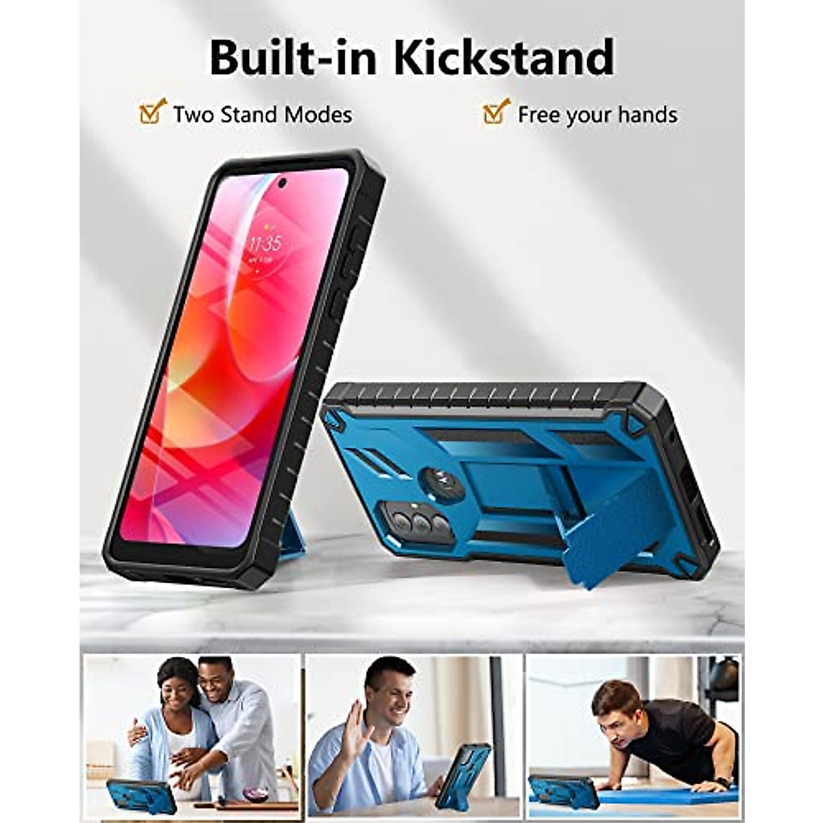 for Motorola Moto G-Power 2022 Case: Moto G Play 2023 Case Drop Proof Protection Durable Protective Heavy Duty Shockproof TPU Matte Textured Mobile Phone Cover Moto G Power 2022 Case with Kickstand