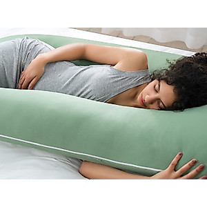 QUEEN ROSE Cooling Pregnancy Pillows, U Shaped Full Body Maternity Pillow for Pregnant Support, Rayon Derived from Bamboo, Buttery Soft, Super Breathable for Hot Sleeper, Green