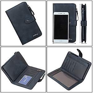 Wristlet Wallets for Men & Women, Leather Clutch Wallet with Card Slots Business Long phone Purse Multi Card Organizer (C224 Navy Blue)