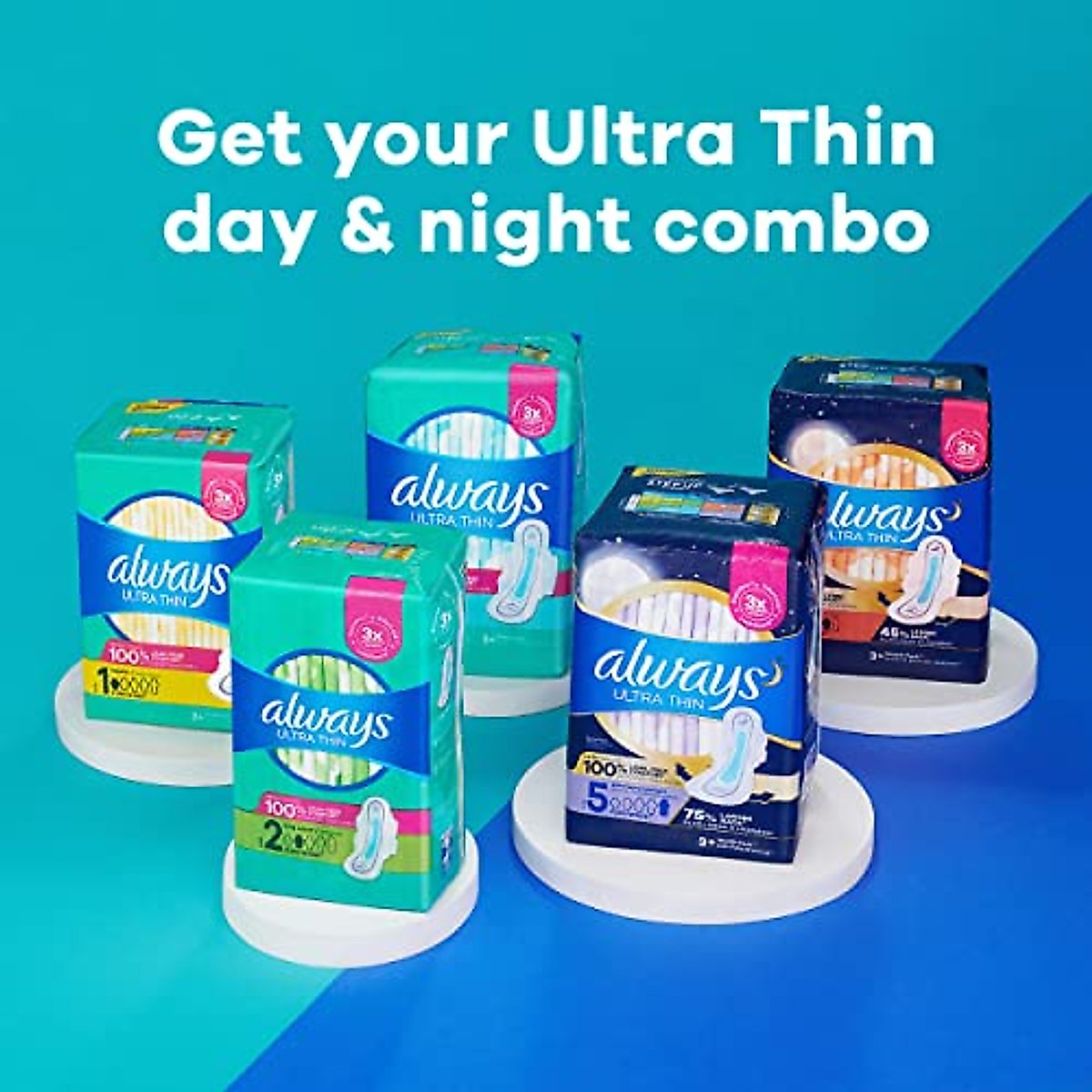 Always Ultra Thin Pads for Women, Size 1 Regular Absorbency Without Wings Unscented, 44 Count x 3 Packs (132 Count total)