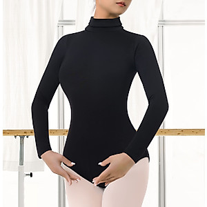 BAKPH Women's Dance Ballet Leotard Turtleneck Long Sleeve Leotard with Durable Snaps(7039-06-S)