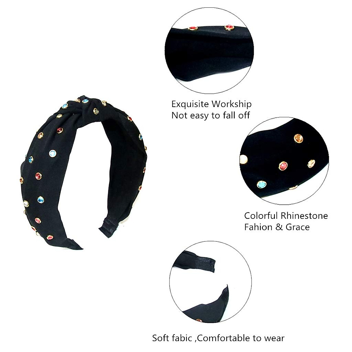 FEDANS Knot Headbands for Women Knotted Pearl Colorful Rhinestone Jeweled 2 Pcs Beaded Wide Band Fashion Headbands For Girl Bohemian Hairband