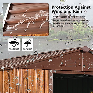 6.36ft x 5.7ft Outdoor Metal Storage Shed with Metal Floor Base,Sliding Doors and Window,Sun Protection,Waterproof Tool Storage Shed for Backyard, Patio, Lawn (Wood Grain & Dark Brown)