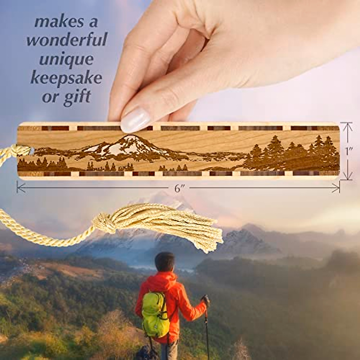 Mountain Wilderness Nature Scene Engraved Handmade Wooden Bookmark - Also Available with Personalization - Made in USA