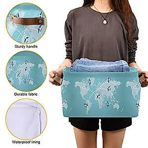 Foldable Storage Bins Cube Basket World Map Airplanes Closet Shelf Organizer with Dual Handles