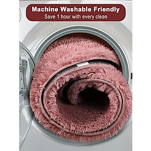 ONASAR Blush Round Area Rug 5ft, Soft Bedroom Circle Rugs Mats for Kids Girls Teen Room, Fluffy Plush Shaggy Carpet for Baby Nursery Living Room Playroom Home Decor Princess Castle