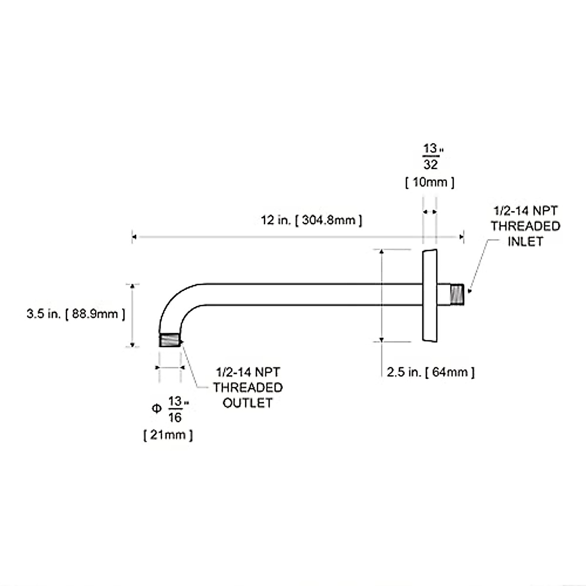OFFO Shower Arm with Flange 12 Inches Wall Mount Replacement Angle Shower Head Arm Wall-Mounted For Fixed Shower Head & Handheld Showerhead Matte Black