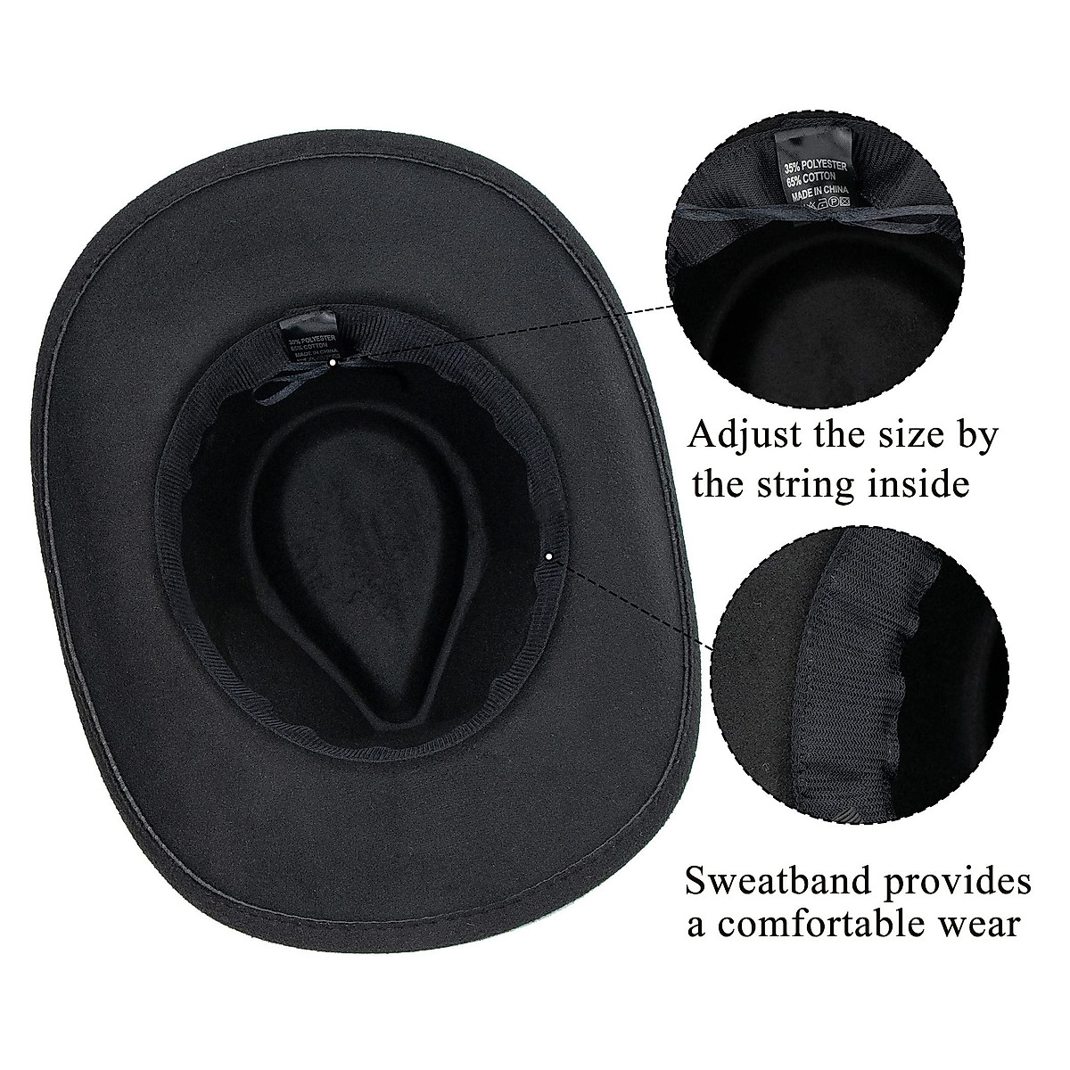Women & Men Felt Western Cowboy Hat Classic Roll Up Brim Belt Buckle Cowgirl Fedora (M-L)