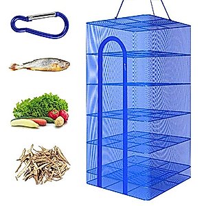 RnneLeen Hanging Drying Net Foldable Drying Rack Net Dryer 19.7"x19.7"x37.4" 6 Layer Folding Fish Mesh Collapsible Dry Net with Zippers for Drying Seeds Fish Vegetables Fruit Herb Food