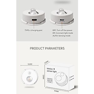 Cat's Eye Small Round Motion Sensor Light Build in Rechargeable Battery Magnetic LED Ceiling Light for Cupboard,Storage Rack,Entrance Hall,Wine Cabinet. (4 Packs)