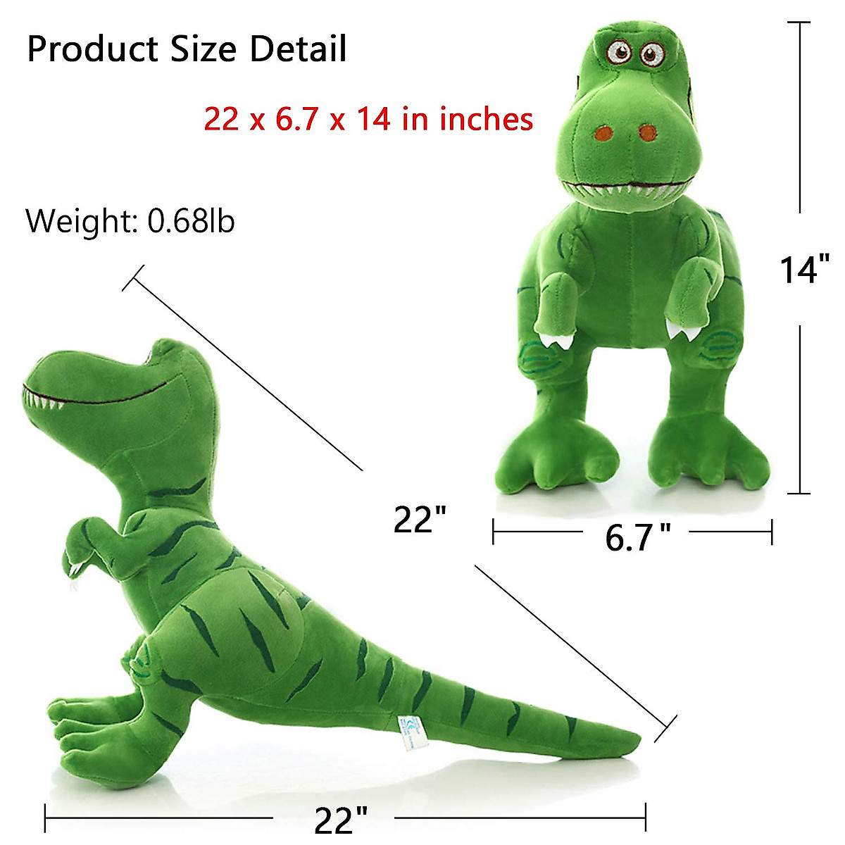 VSFNDB Stuffed Dinosaur Animal Plush Toys 14 Inches Green T-Rex Tyrannosaurus Animal Stuffed Plushies Super Soft Cute Cuddly Pillow Cushion Rex Stuff Dolls Gifts for Children Kids Boys Girls, 14Inches