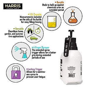 HARRIS Continuous Hand Pump Pressure Sprayer for Home, Lawn, Garden, Car Detailing and More, 1.5L