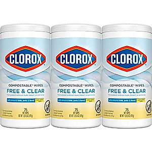 Clorox Compostable Cleaning Wipes - All Purpose Wipes - Household Essentials, Simply Lemon, 75 Count (Pack of 3)