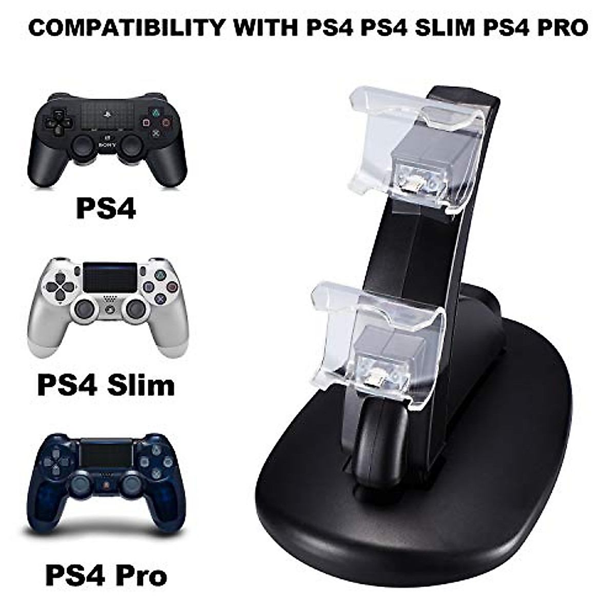 2 Pack PS4 Controller Charger, Playstation 4 / PS4 / PS4 Pro / PS4 Slim Controller Charging Dock Stand Stations with Dual Micro USB Fast Charging & LED Indicator (Black & White)