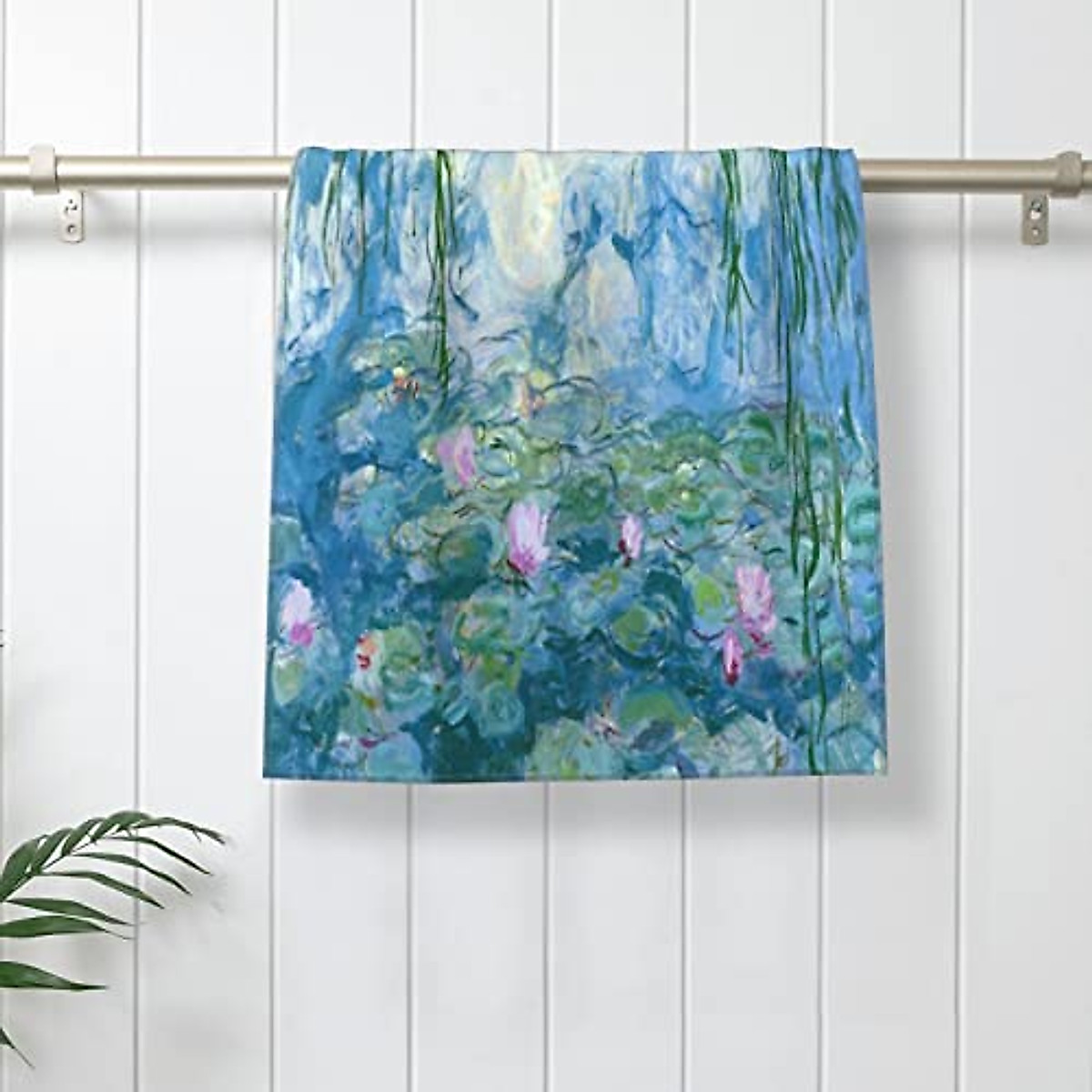 Snrfory Fingertip Towel, Monet Water Lilies Large Hand Towel for Bathroom Kitchen Spa (15.7x27.5 Inch)