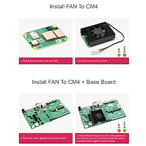 waveshare Cooling Fan for Raspberry Pi Compute Module 4 CM4, All-in-one Heatsink, PWM Speed Adjustable, 8000±10% RPM, Low Noise, with Thermal Tapes