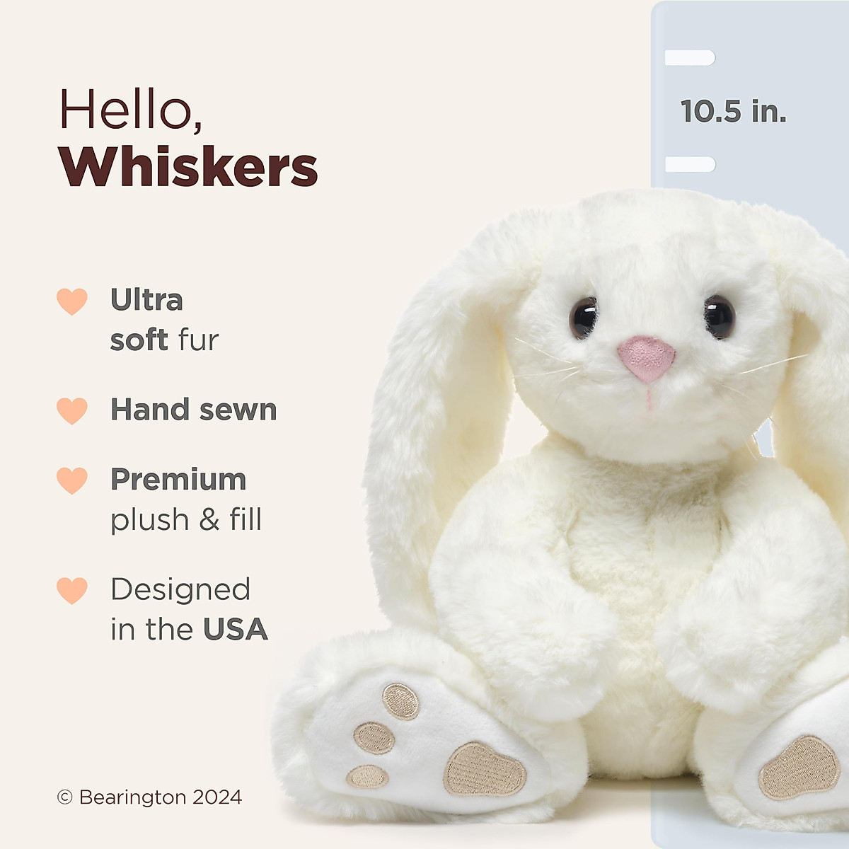 Bearington Whiskers The Plush Rabbit, 10.5 Inch Plush Easter Bunny