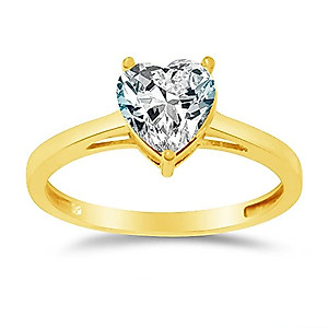 Size - 4.5 - Solid 14k Yellow Gold Heart Cut One Solitaire Wedding Engagement Ring CZ Cubic Zirconia 1.50ct.
