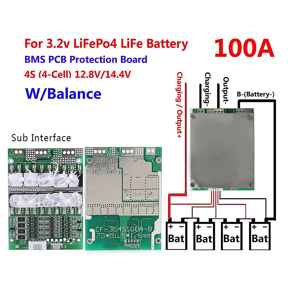Oumefar 4S 100A 12V LiFePO4 PCB Board Lithium Iron Battery Board with Balancing and Functions