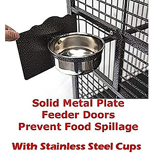 Extra Large Wrought Iron Open/Close Play Dome Top Parrot Bird Cage for Large Macaws Cockatoos African Grey Amazon (Black Vein, 35.25" W x 29.5" D x 62" H)