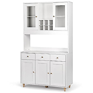 VOWNER 71" Traditional Freestanding Kitchen Pantry Storage Cabinet, Pantry Cabinet with 3 Drawers and 5 Storage Cabinets, White