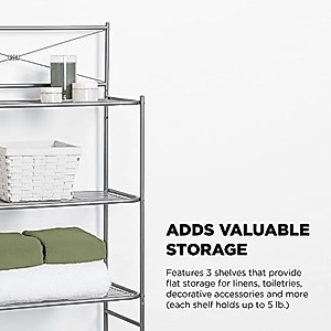 Zenna Home Over the Toilet Storage, Metal Bathroom Spacesaver with 3 Shelves, Cross-Style Storage Cabinet, Easy Assembly, Satin Nickel , 23.25 x 64.7"