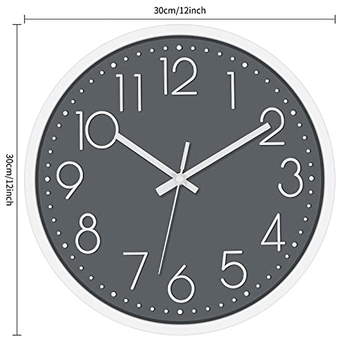 Foxtop 12 Inch Non-Ticking Wall Clock Silent Quartz Battery Operated Round Wall Clock Modern Easy to Read Clock for Office School Classroom Home Bedroom Living Room Kitchen (Gray)