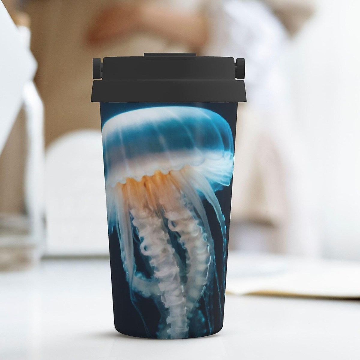 Insulated Coffee Mug Jellyfish 17oz Double Wall Vacuum Stainless Steel Tumbler With Leak-Proof Lid And Handle, Cute Travel Thermos Mug For Cold Hot Drinks