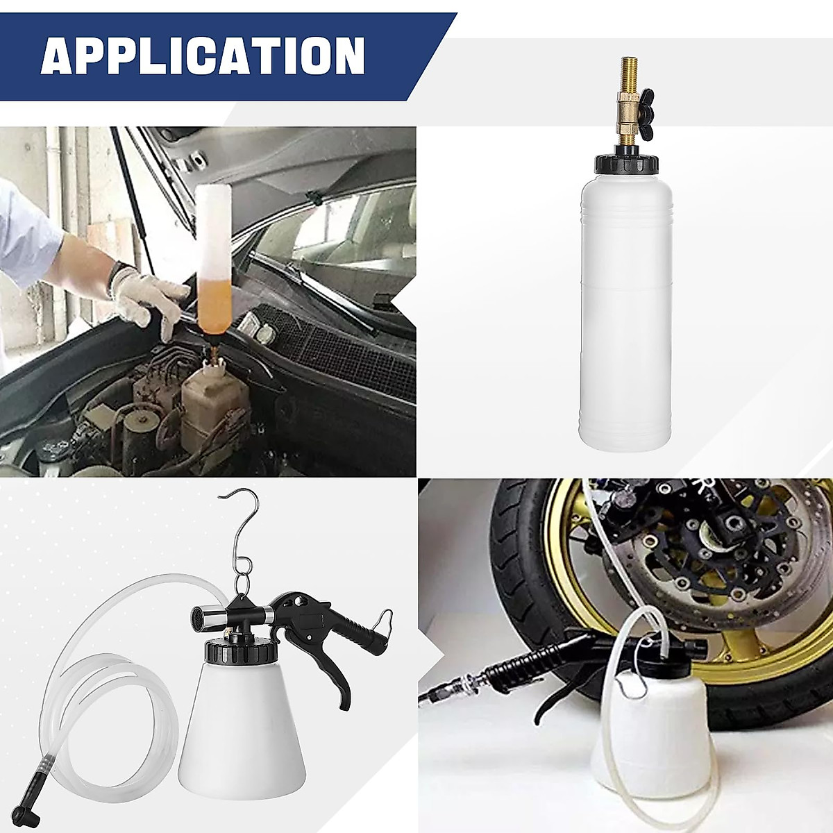 DASBET Pneumatic Brake Fluid Bleeder Tool with 4 Master Cylinder Adapters 90-120 PSI