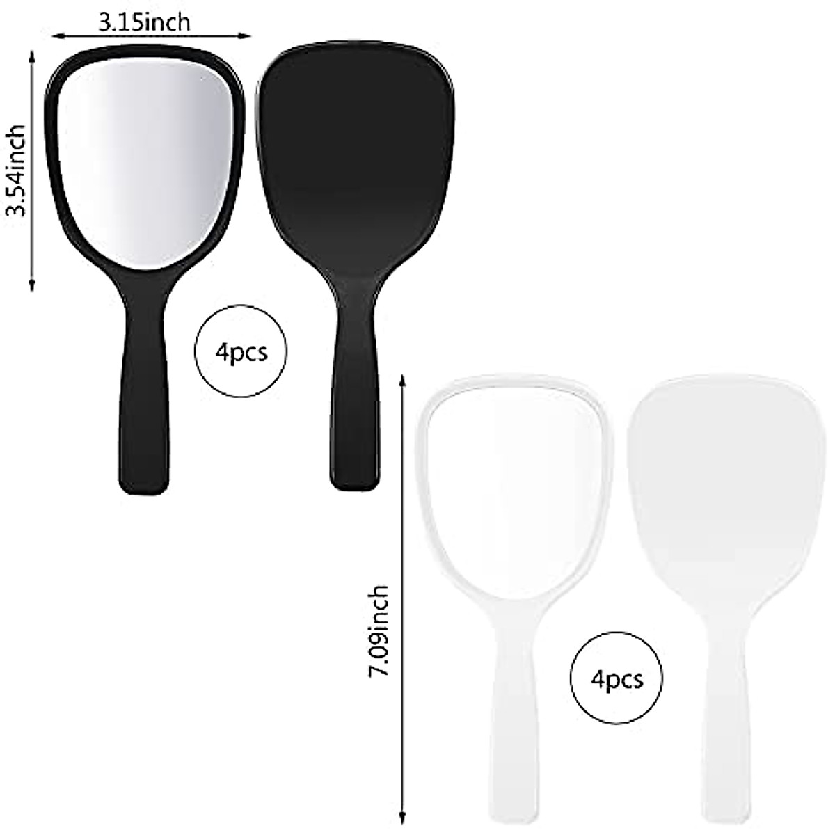 Jetec Small Handheld Hand Mirror Compact Travel Makeup Mirror Handheld Cosmetic Personal Portable Vanity Glass 3.15 * 7.09 inch(Black, White,8 Pcs)