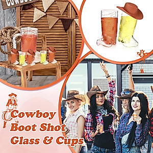 67 Pcs Cowboy Boot Shot Glasses Set Include 30 Pcs 1oz Plastic Western Beer Mugs 36 Pcs Mini Cowboy Hats and 1 Pcs 16 oz Reusable Cowboy Boot Cup for Cowgirl Bachelorette Party Supplies(Brown Style)