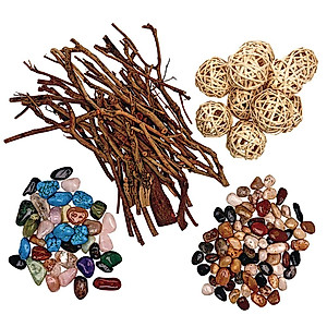 Natural Loose Parts Set of 4, Excellerations Loose Parts, Stones, Sticks and Wicker Balls for Sorting and Counting, upcycled Materials, Educational Toys for Kids