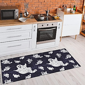 TsyTma Vintage Halloween Ghosts Kitchen Rug Non-Slip Washable Black White Spooky Boo Floor Mat Bathroom Rug Area Mat Carpet for Home Hallway Sink Stove Laundry 39 x 20 Inch