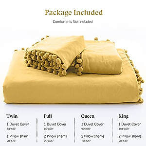 Newspin Duvet Cover King Size Pom Pom Fringe Yellow,3Pcs Soft Breathable Washed Microfiber Boho Bedding Duvet Cover Set with Zipper Closure,1 Duvet Cover(104"X90") and 2 Pillow Shams(No Comforter)