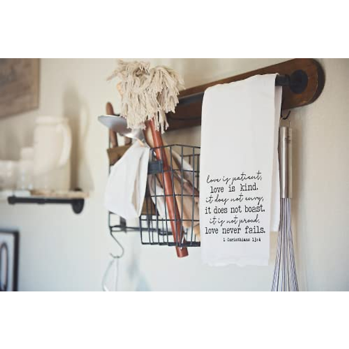 Handmade Corinthians Kitchen Towels - 100% Cotton Dish Towel Love is Patient Love is Kind - Valentine Engagement Bridal Shower Newlywed Hostess Gift (Love is Patient Love is Kind)