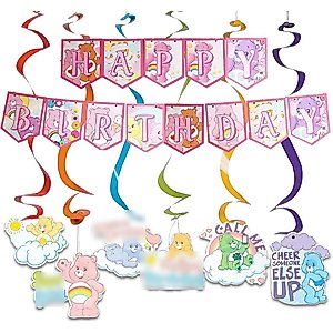 COMBO 19PC CAREBEAR BEAR INCLUDES 10FT 13PC XL SQUARE BANNER + 6PC HANGING SWIRLS PARTY SUPPLIES DECORATIONS THEME FAVOR IDEA FUN CELEBRATION HAPPY BIRTHDAY GIFT CENTERPIECE