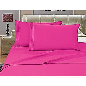 Elegant Comfort Luxurious Bed Sheets Set on Amazon 1500 Thread Count Wrinkle,Fade and Stain Resistant 4-Piece Bed Sheet Set, Deep Pocket, Queen Hot Pink