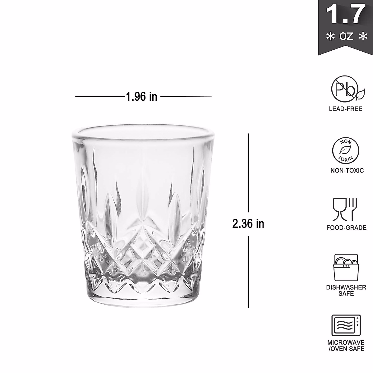 Enindel 3021.01 Carved Patterns Shot Glasses, 1.7 OZ, Set of 6, Clear, JY001