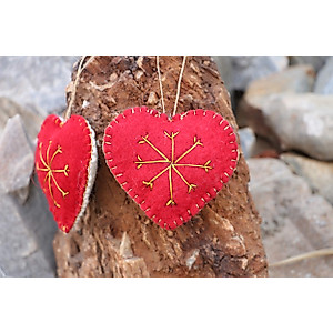 De Kulture Handmade Premium Wool Felt Snowflake Heart Eco Friendly Needle Felted Christmas Xmas Tree Decoration Stuffed Ornament for Home Office Party Holiday Décor, (Set of 2)