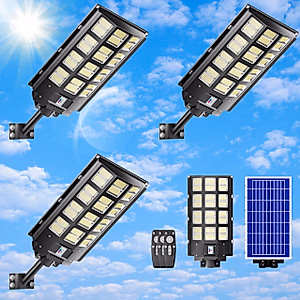 Vzyhik 3-Pack Solar Parking Lot Light - 4800W Solar Street Light 360000LM Dusk to Dawn Street Lights Solar Powered, IP67 Waterproof Solar Wide Angle Lamp with Motion Sensor for Yard, Road