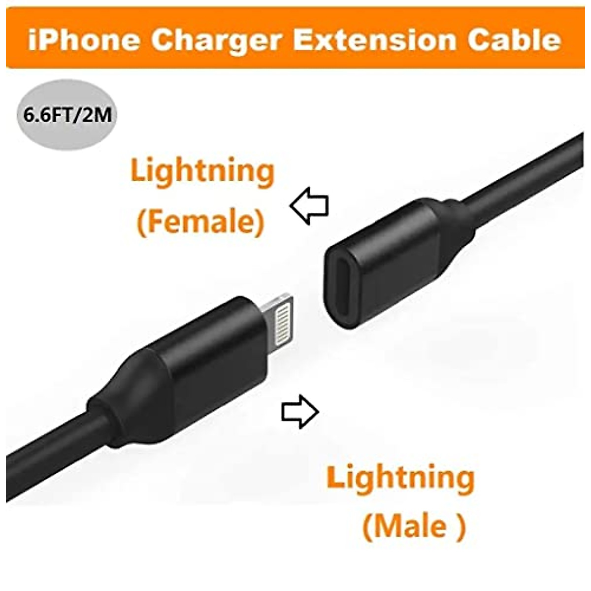 for iPhone Charger Extension Cable,6FT Lightning Extender Dock Cable Compatible with iPhone 14 Pro 13 Pro Max 12 11 X XR 8 7 6 Male to Female Cable Extension Adapter Cord Pass Video,Data,Audio (Black)